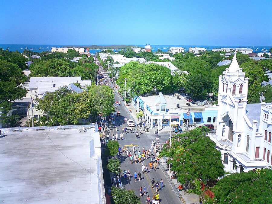 Aerial view of Duval Street in Old Town Key West
