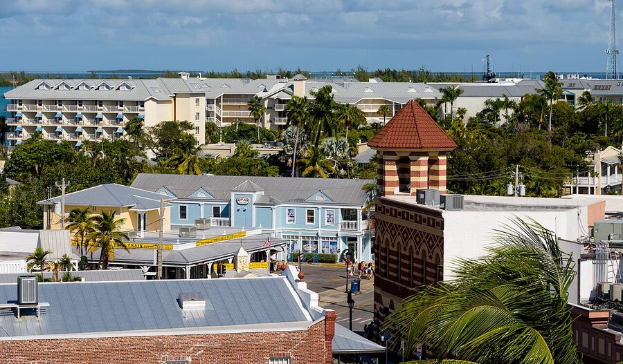 Historic buildings at the corner of Front and Duval Street in Key West