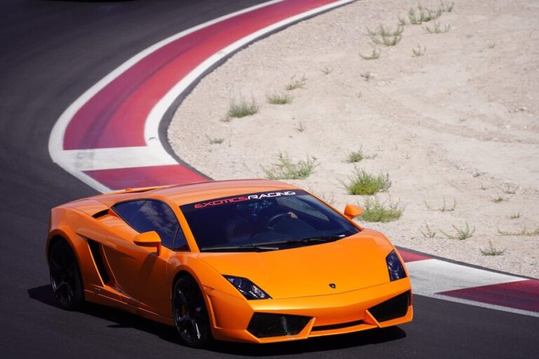 Orange Lamborghini racing on Las Vegas circuit track