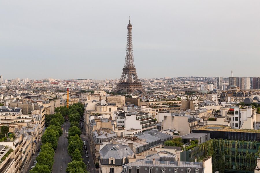 Eiffel Tower viewed from the Arc de Triomphe rooftop in Paris