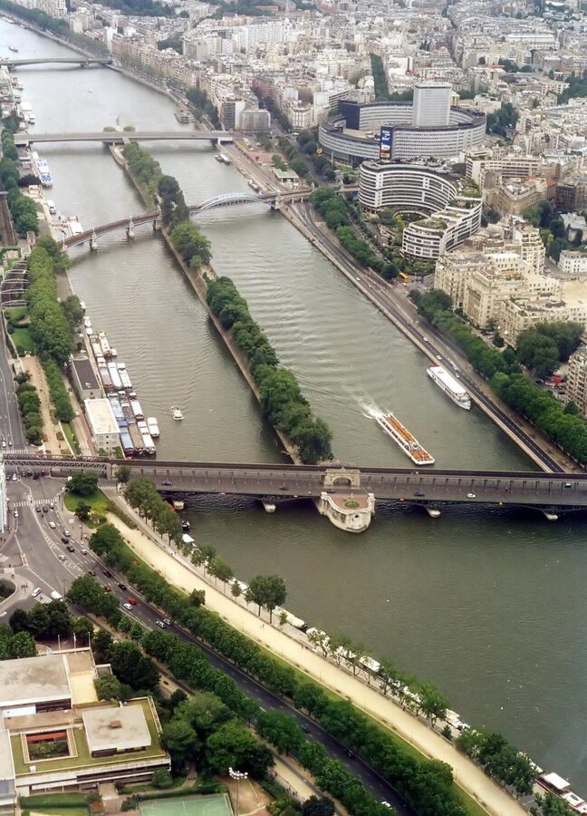 View from the Eiffel Tower third floor over Ile aux Cygnes