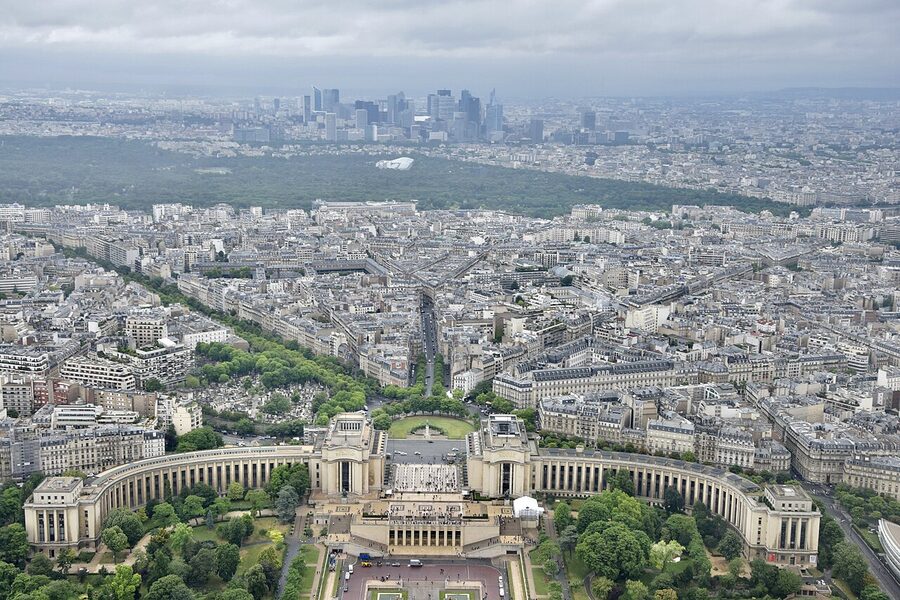Place du Trocadero seen from the top of the Eiffel Tower in Paris