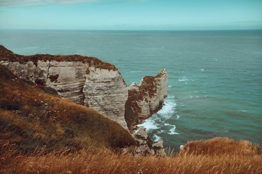 Chalk cliffs and ocean at Etretat Normandy