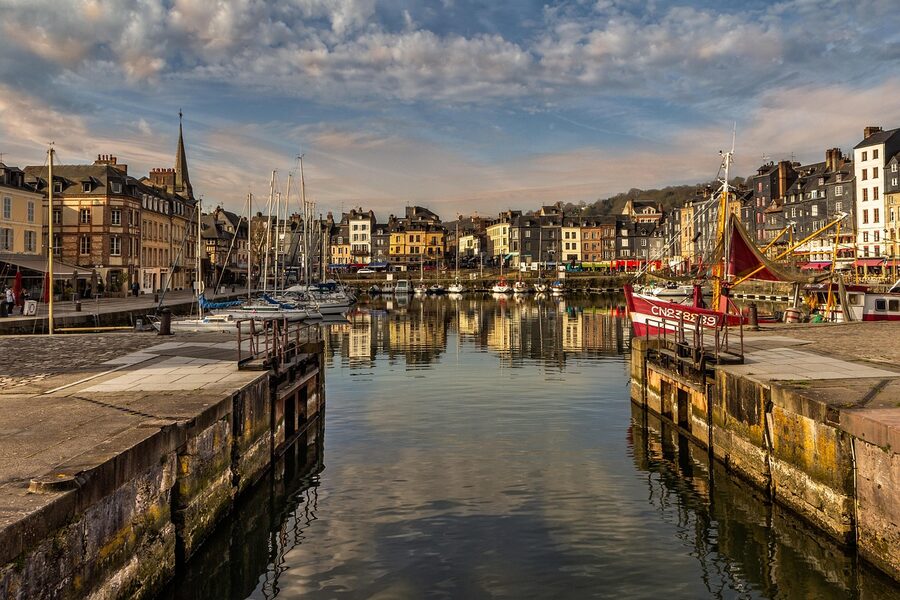 Honfleur panorama clouds reflections water port