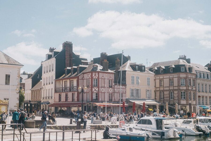 Honfleur Vieux Bassin harbour on a sunny day