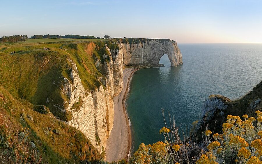 Manneporte arch Etretat in evening light