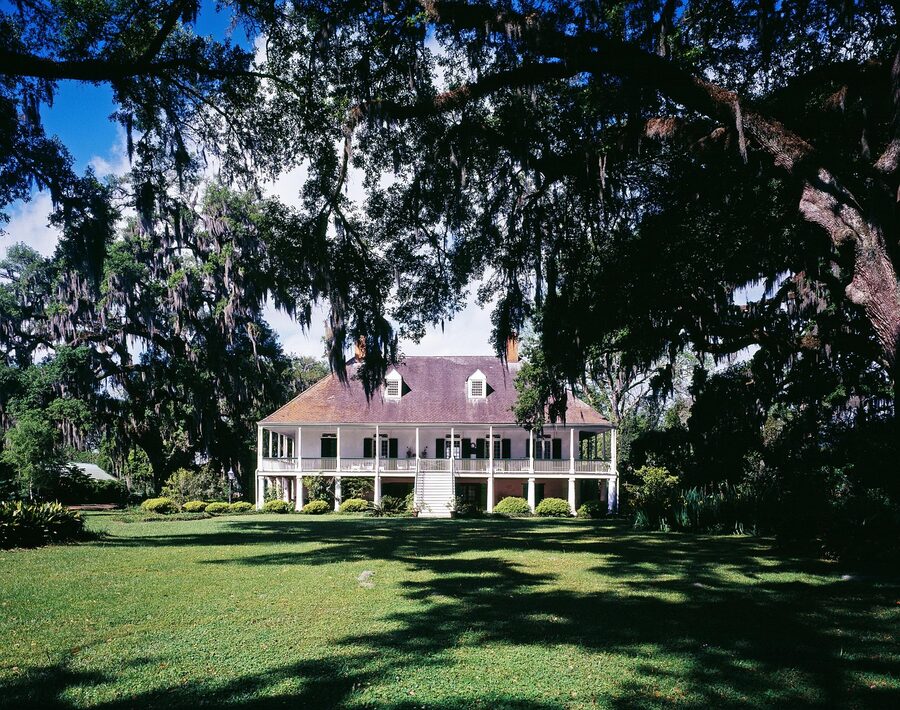 Farm and plantation scene with fields in southern Louisiana