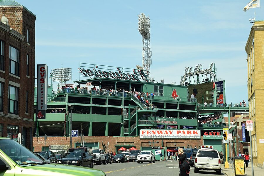 Fenway Park scoreboard hand-turned inside Green Monster