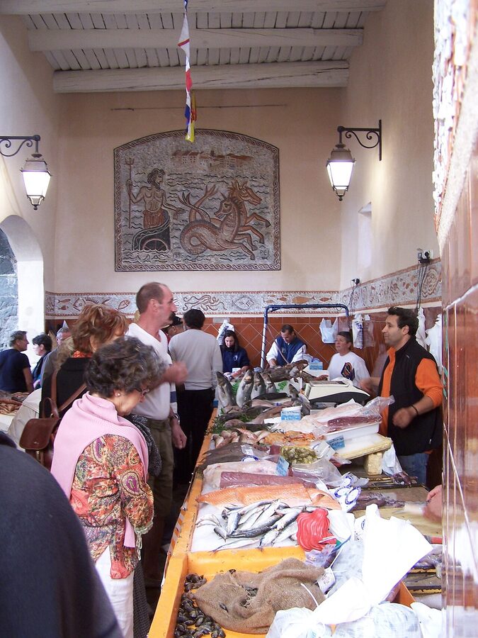 Fresh fish market stall in Saint-Tropez