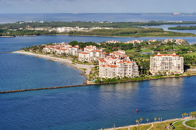 Aerial view of Fisher Island off Miami Beach
