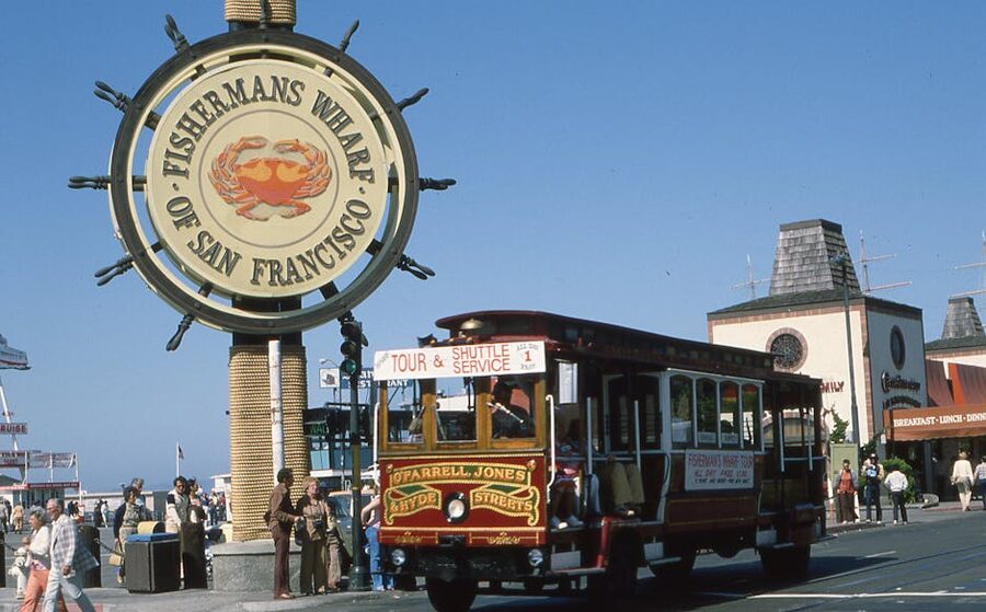Fishermans Wharf with vintage cable car in San Francisco