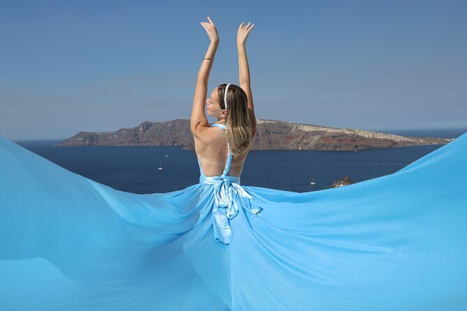 Flying Dress Photoshoot in Santorini, Blue Domes and Caldera View - The Sum Up
