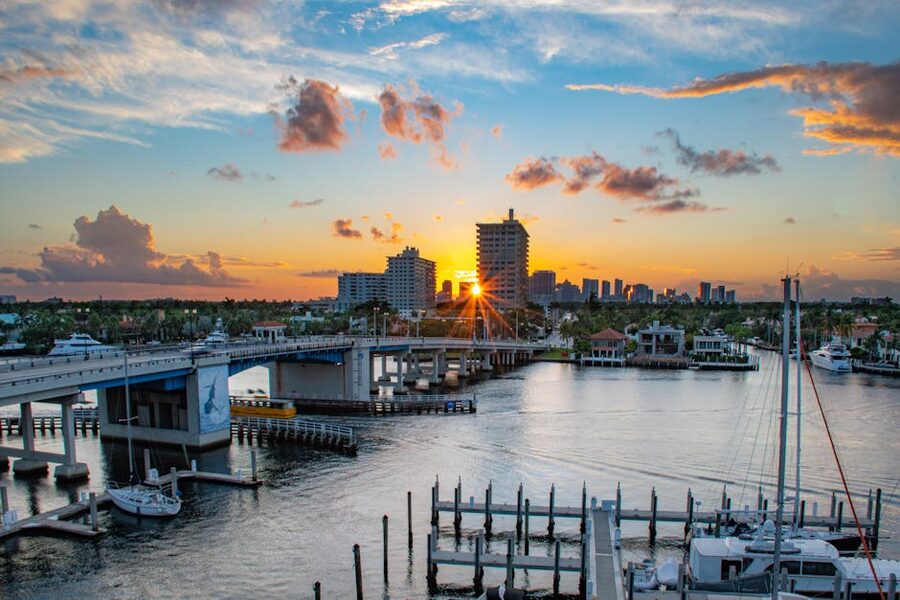 Sunrise over Las Olas Bridge in Fort Lauderdale