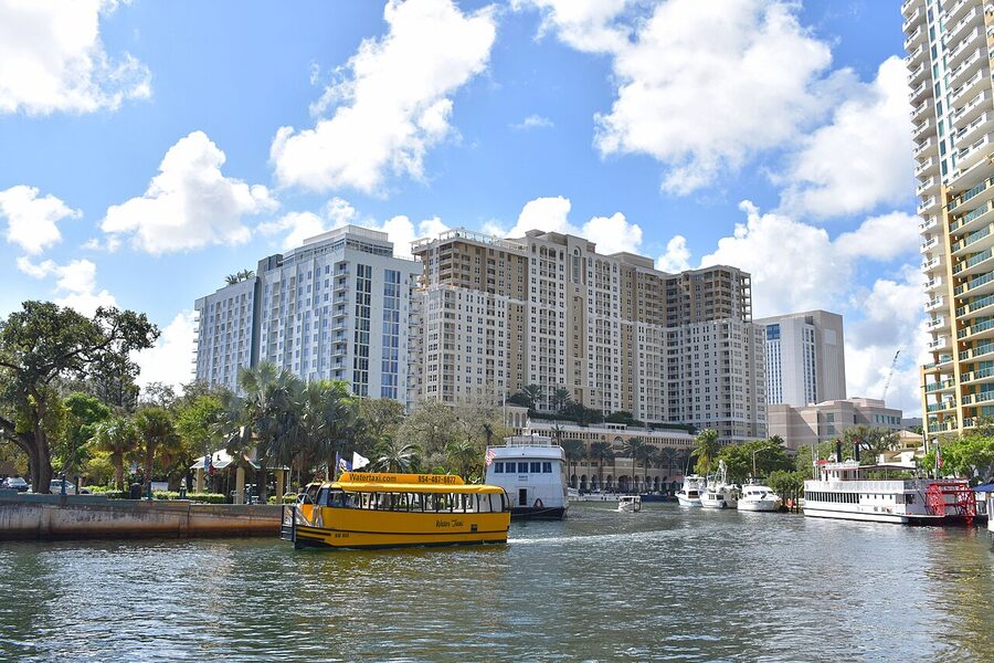 Fort Lauderdale Water Taxi moving along the Tarpon River