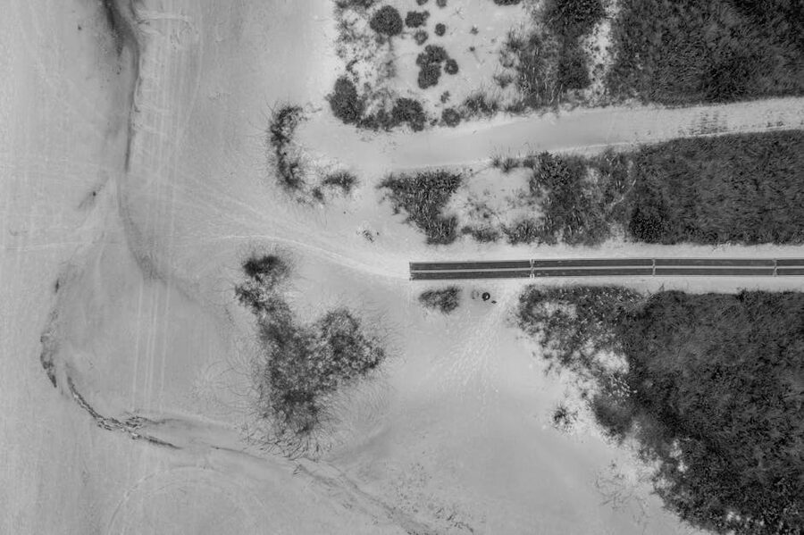 Aerial view of Fort Myers Beach dunes and road