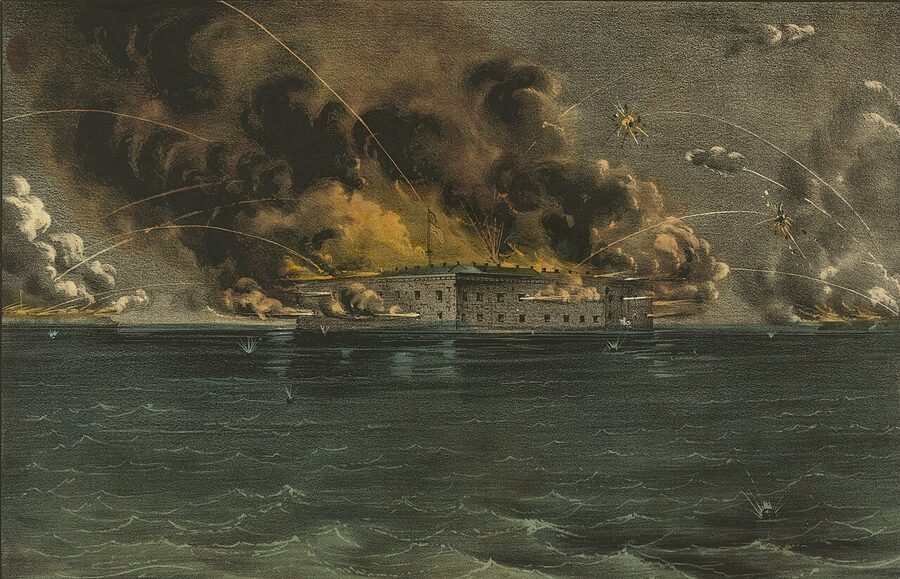 Currier and Ives 1861 lithograph of the bombardment of Fort Sumter