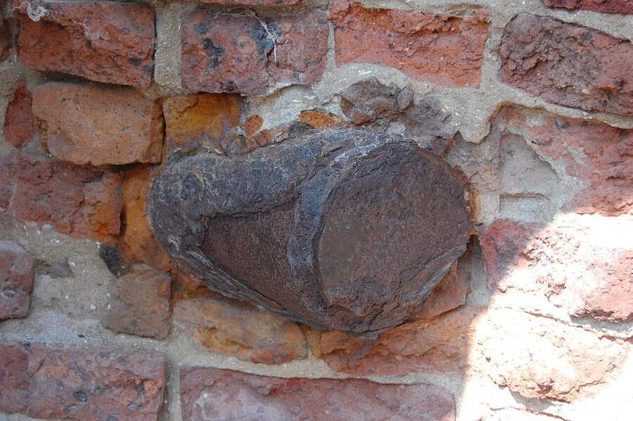 Civil War cannon shell embedded in Fort Sumter wall