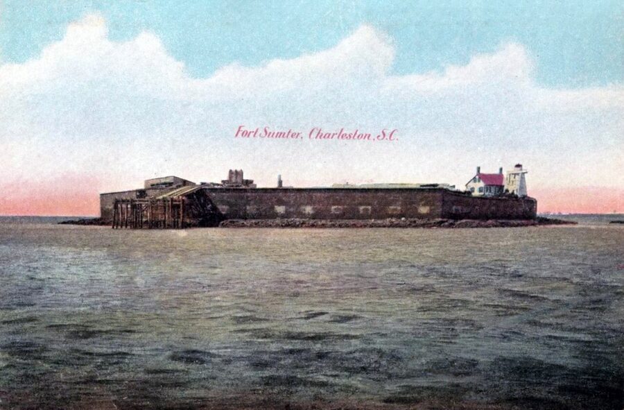 Vintage postcard showing Fort Sumter from Charleston Harbor