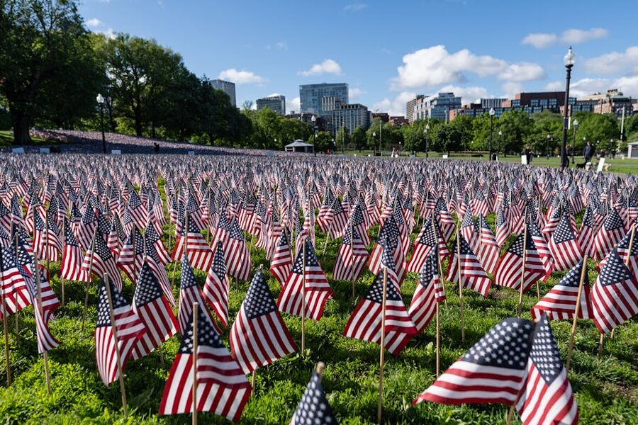 Field of American flags planted across Boston Common