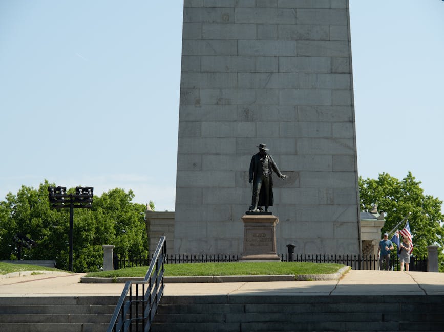 Bunker Hill Monument with Colonel William Prescott statue