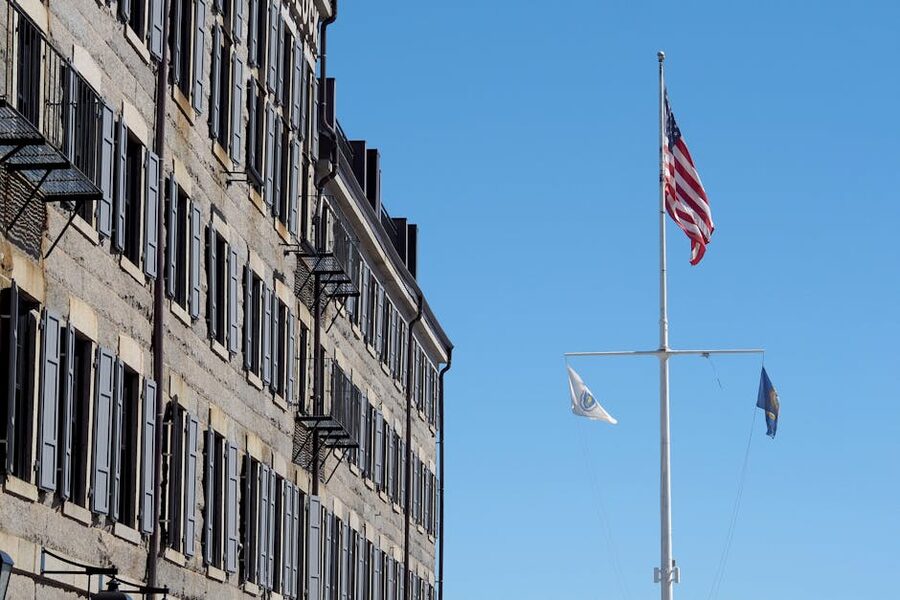 Historic Boston building with American flag on the Freedom Trail