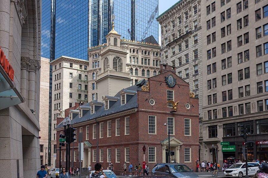 Old State House Boston surrounded by modern skyscrapers