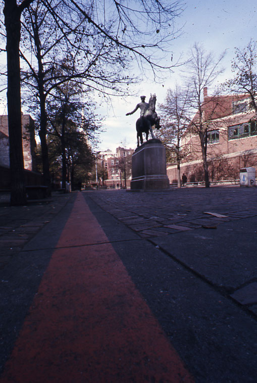 Equestrian statue of Paul Revere on Paul Revere Mall in the North End