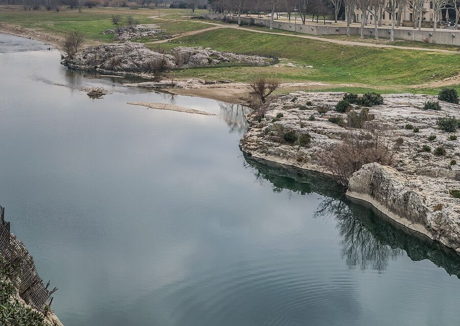 Gardon river clear water seen from Pont du Gard Provence France