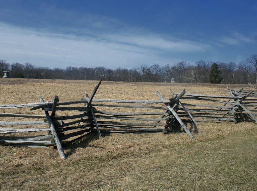 Wheatfield road and split rail fence at Gettysburg battlefield