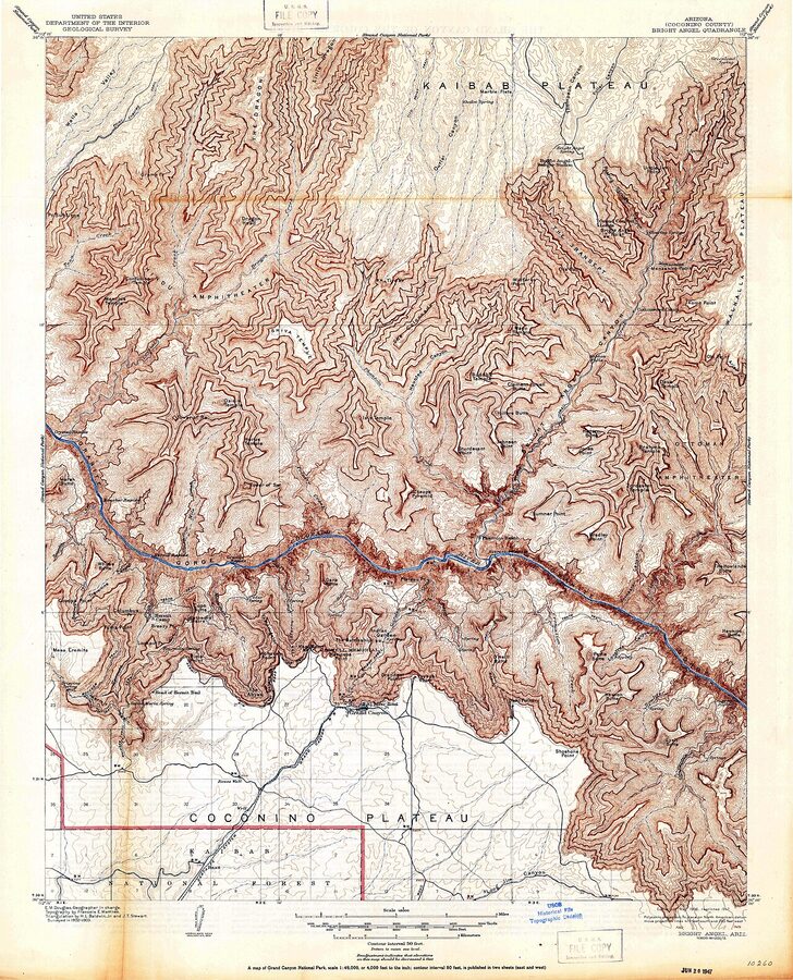 Historical 1906 topographic map of Grand Canyon showing early access routes