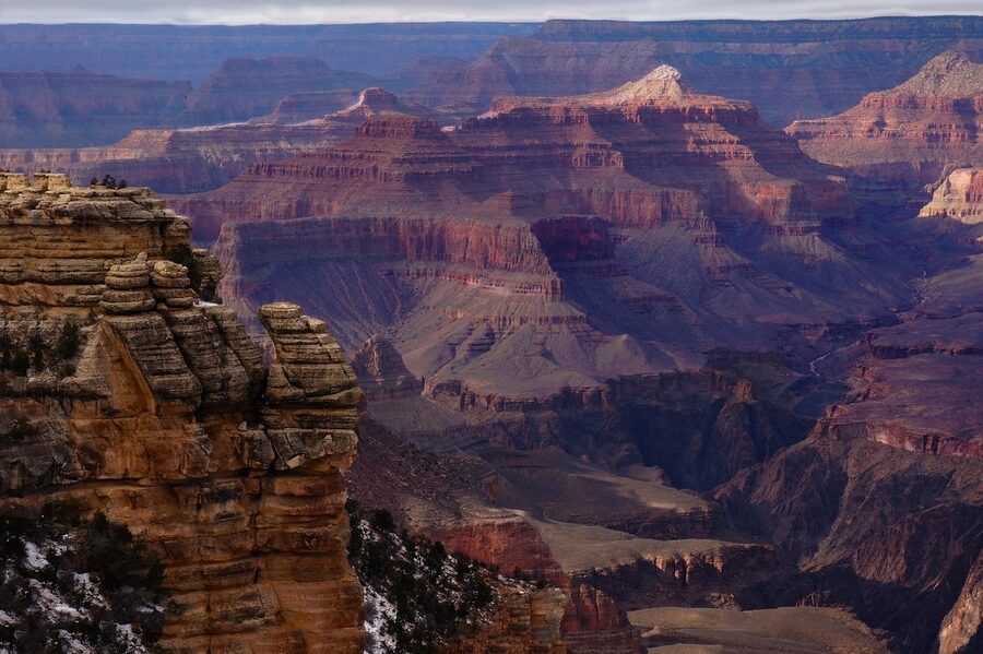 Bright Angel Trail at Grand Canyon with colorful canyon walls