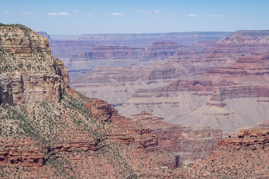 Aerial view of Grand Canyon colorful rock formations