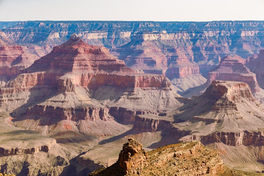 Layered rock formations at Grand Canyon showing millions of years of geology