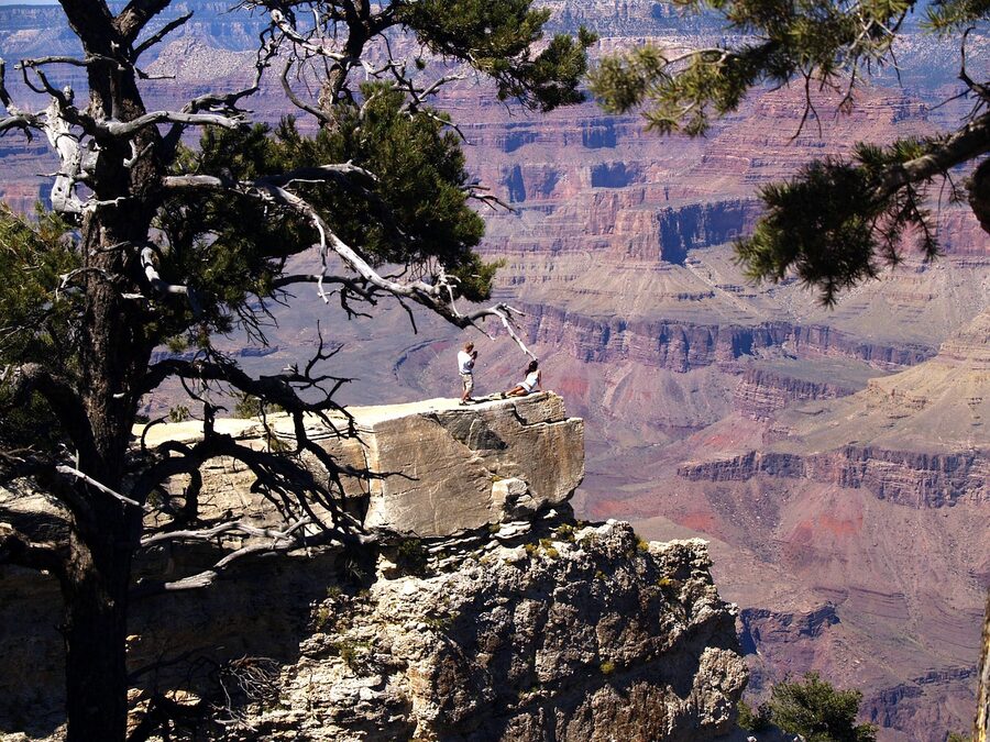 Grand Canyon South Rim with red rocks and deep shadows Arizona