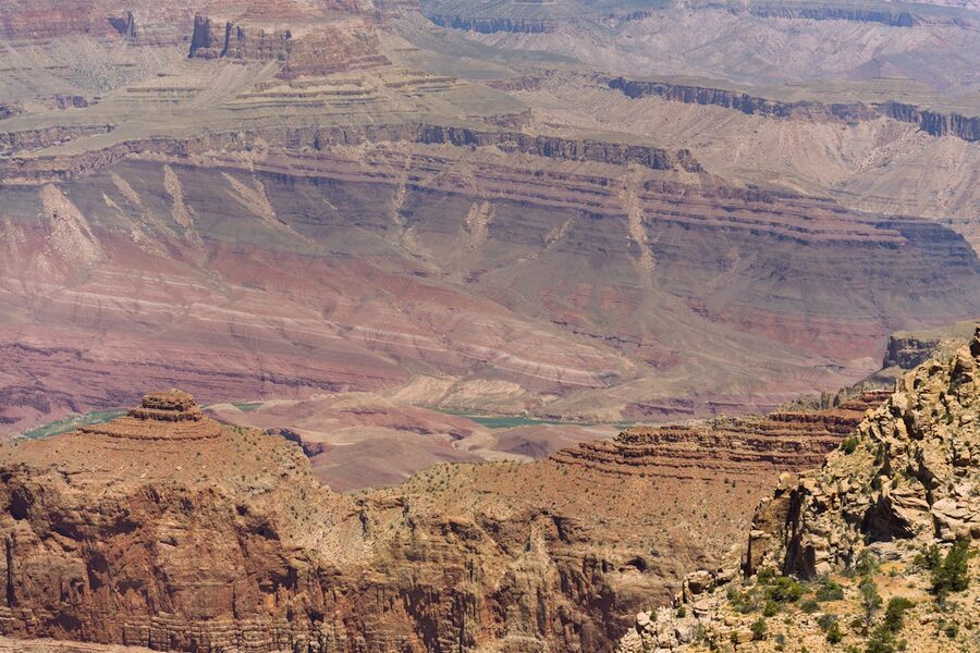 Grand Canyon rock formations with striking red and orange colors