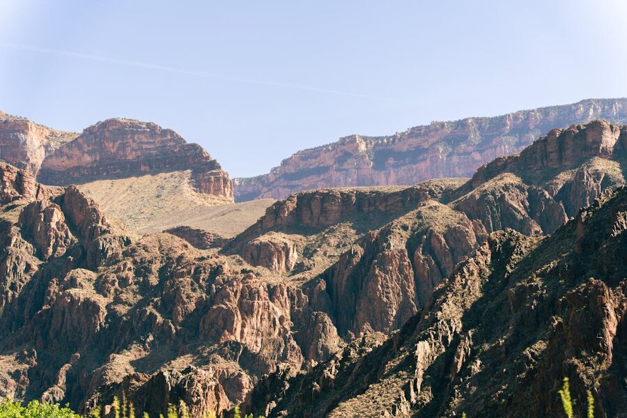 Stunning view of Grand Canyon South Rim rugged cliff faces