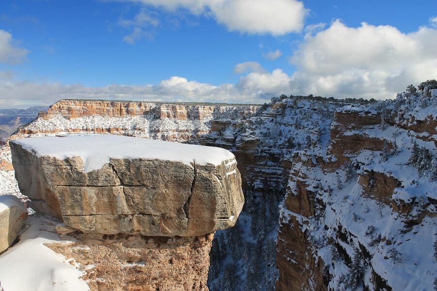 Grand Canyon South Rim covered in winter snow