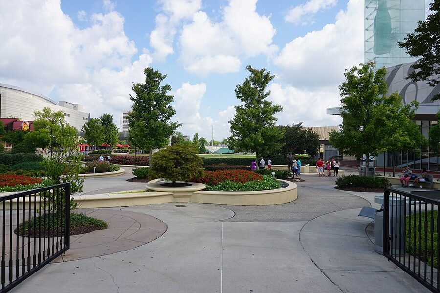 Pemberton Place plaza between Georgia Aquarium and World of Coca-Cola in Atlanta