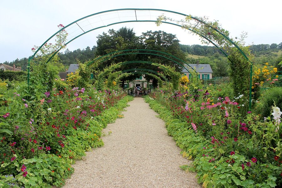Bench by Monet's water garden pond Giverny