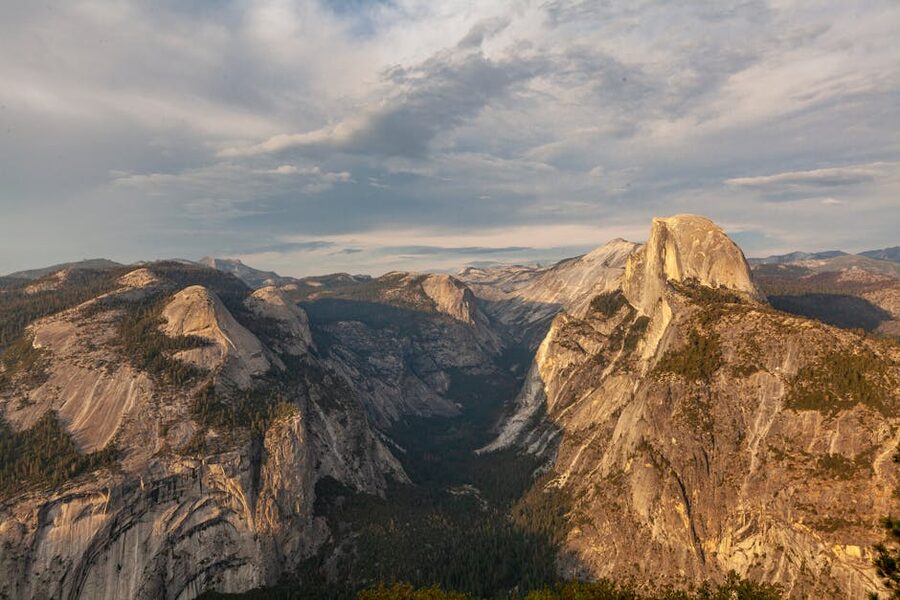 View of Half Dome and Yosemite Valley from Glacier Point area