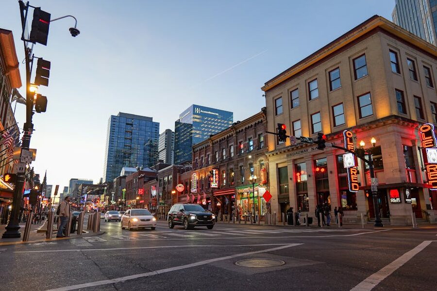 Broadway Nashville at dusk before an Opry show