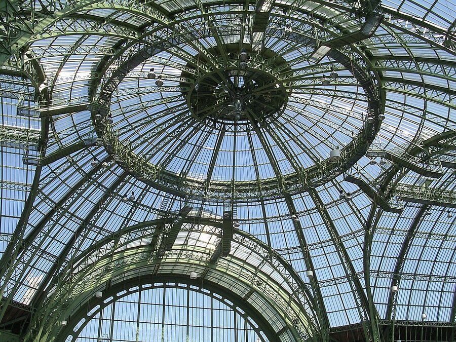Grand Palais Paris glass dome viewed from directly below inside the nave