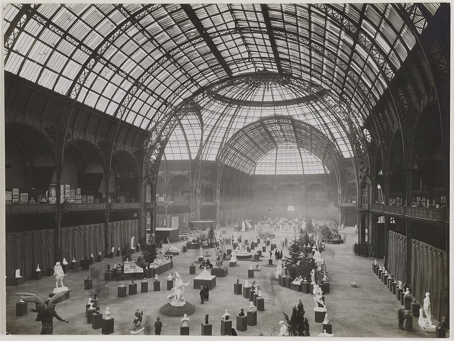Historic black-and-white photograph of the Grand Palais Paris interior
