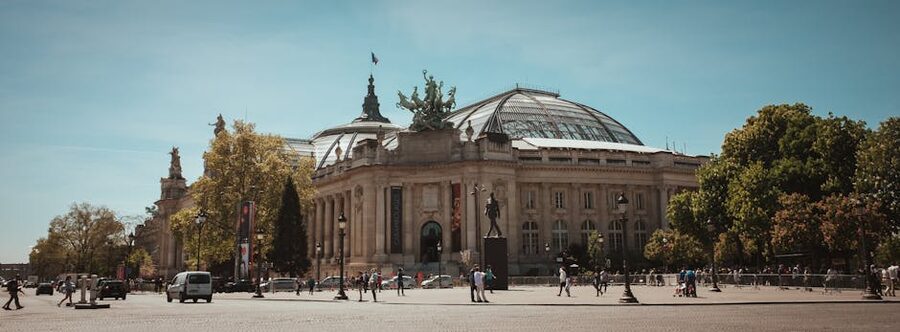Grand Palais Paris exterior on a clear blue-sky sunny day