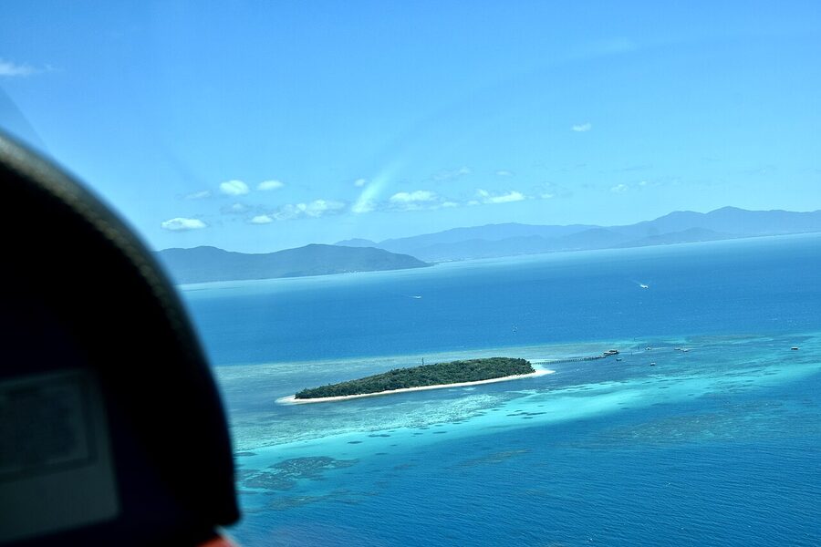 Aerial view of GBR shallows in Queensland
