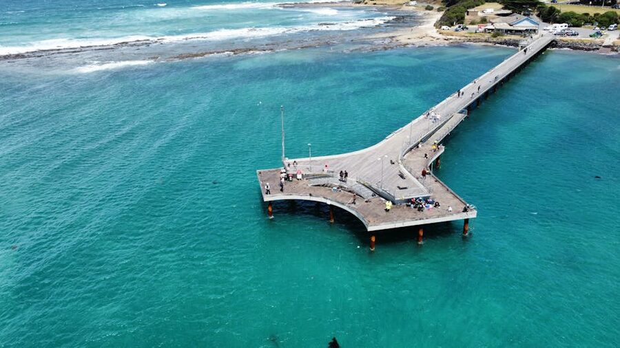 Apollo Bay Pier aerial view Victoria Australia