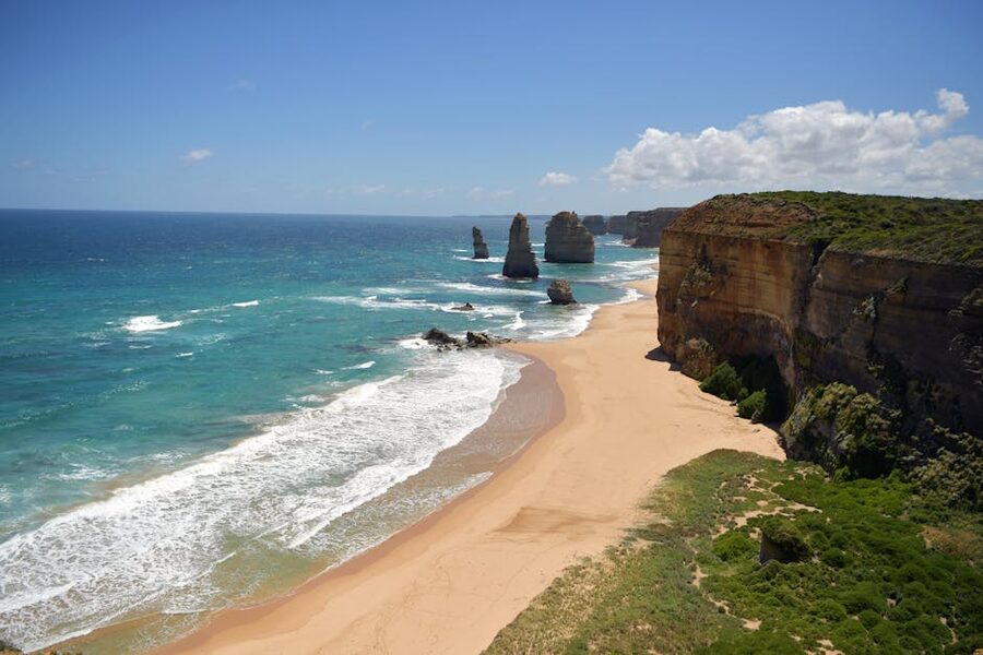 Aerial view of the Twelve Apostles along the Great Ocean Road