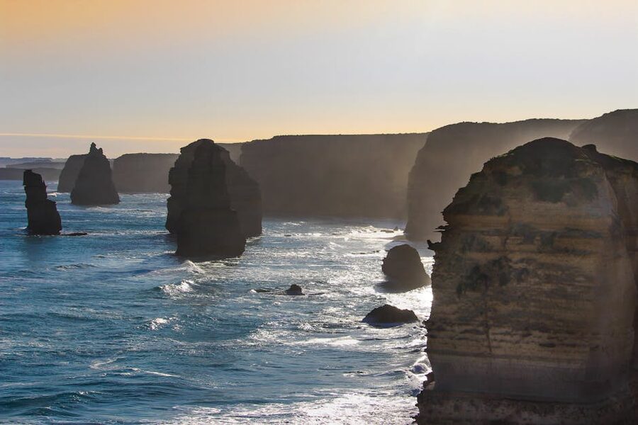 Twelve Apostles rock formations at sunrise Great Ocean Road
