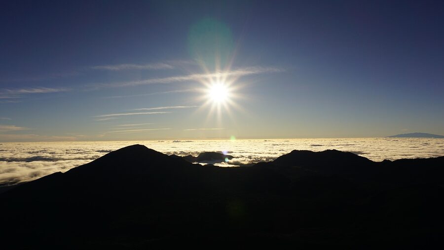 Haleakala sunrise landscape with dawn light over Maui