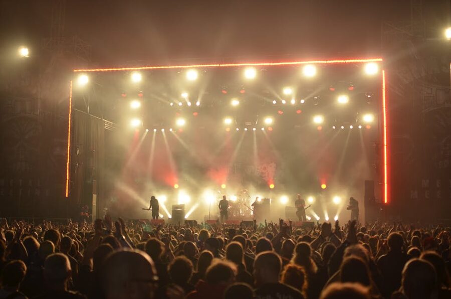 Stage lights and an audience at a live Branson show